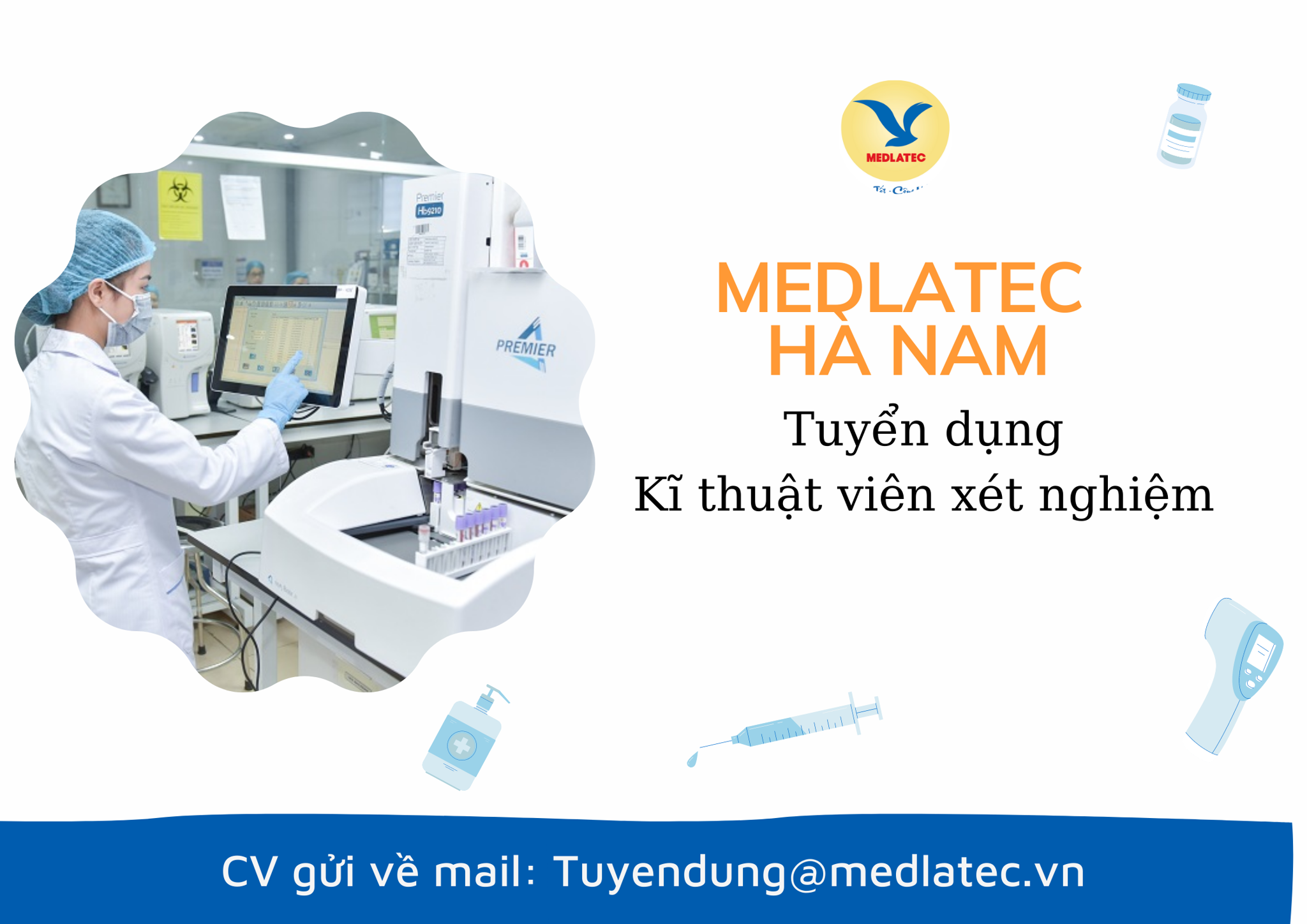 MEDLATEC Tuyển dụng Kĩ thuật viên xét nghiệm tại khu vực Hà Nam
